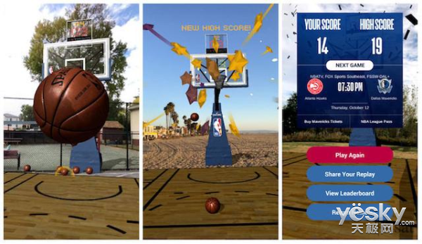 NBA发布首款AR篮球应用:球迷可在家练习投篮_天极网